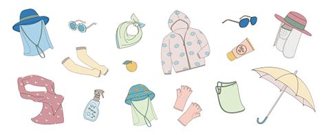 도시 생활에서 태양 복사 및 자외선에 대한 보호 조치에 대한 요소 설정 건강한 생활방식에 대한 스톡 벡터 아트 및 기타 이미지 건강한 생활방식 그늘 도시 생활