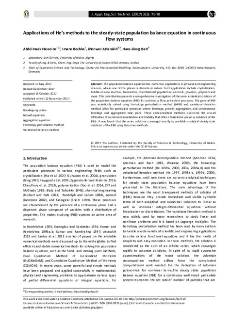 Pdf Applications Of Hes Methods To The Steady State Population