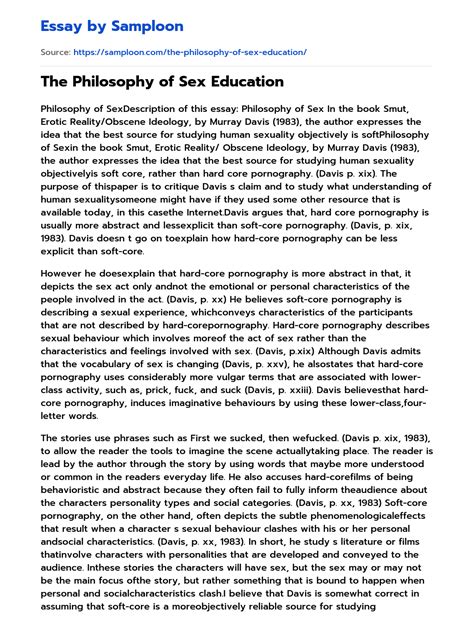 ≫ The Philosophy Of Sex Education Free Essay Sample On