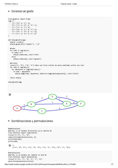 Colab 10 Mst Código En Python Colorear Un Grafo A 5 B C 3 D 2 7 E F 4 1 5 6 From Graphviz