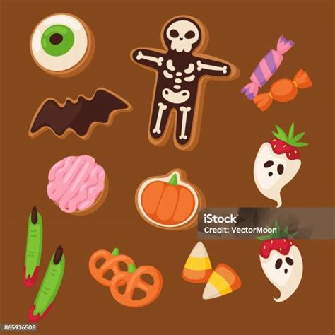 할로윈 쿠키 기호 음식 밤 케이크의 파티 핼 사탕 벡터 일러스트 레이 션 10월에 대한 스톡 벡터 아트 및 기타 이미지 10월 가을 건강관리와 의술 Istock