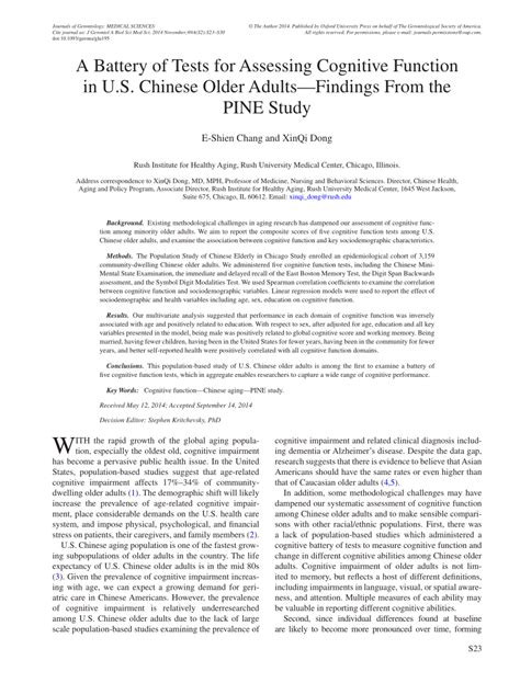 Pdf A Battery Of Tests For Assessing Cognitive Function In Us Chinese Older Adults Findings