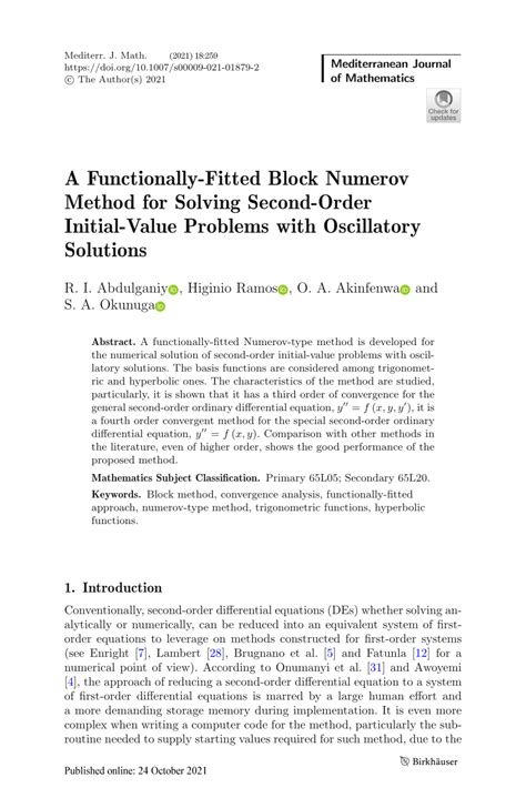 Pdf A Functionally Fitted Block Numerov Method For Solving Second