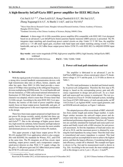 Pdf A High Linearity Ingapgaas Hbt Power Amplifier For Ieee 80211an