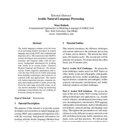 Arabic Natural Language Processing Acl Anthology