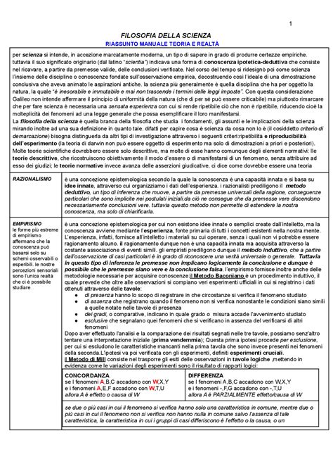 Tabella Riassuntiva Del Manuale Di Godfrey Smith La Teoria E La
