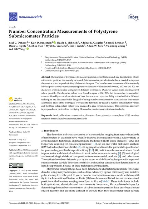 Pdf Number Concentration Measurements Of Polystyrene Submicrometer Particles