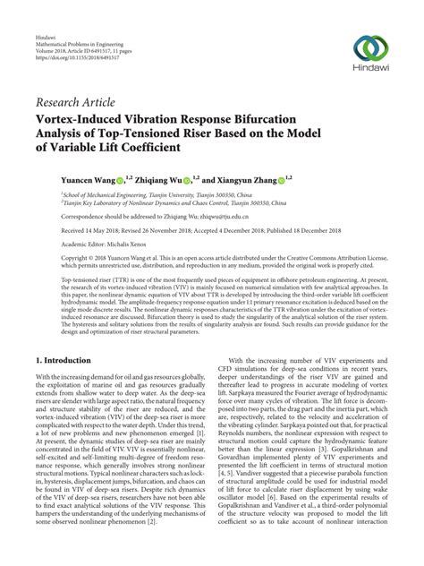 Pdf Vortex Induced Vibration Response Bifurcation Analysis Of Top