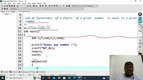 Strong Number Coding Skills 1 C Language Drkhaja Masthan Youtube