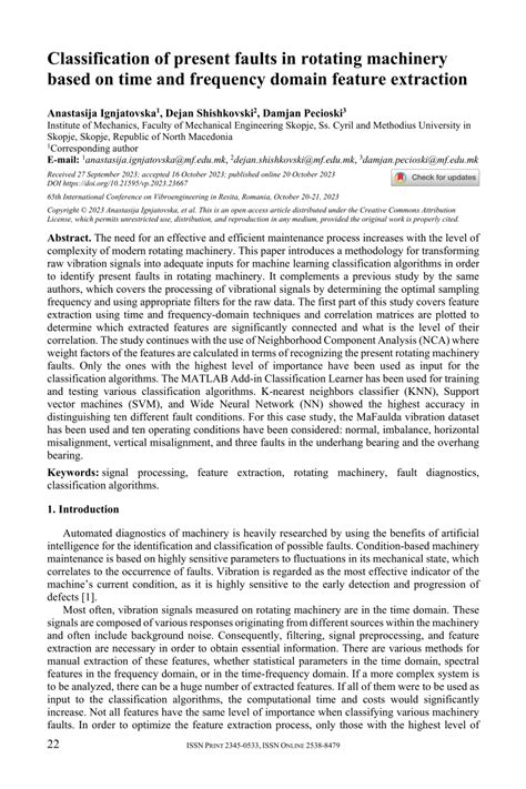 Pdf Classification Of Present Faults In Rotating Machinery Based On Time And Frequency Domain