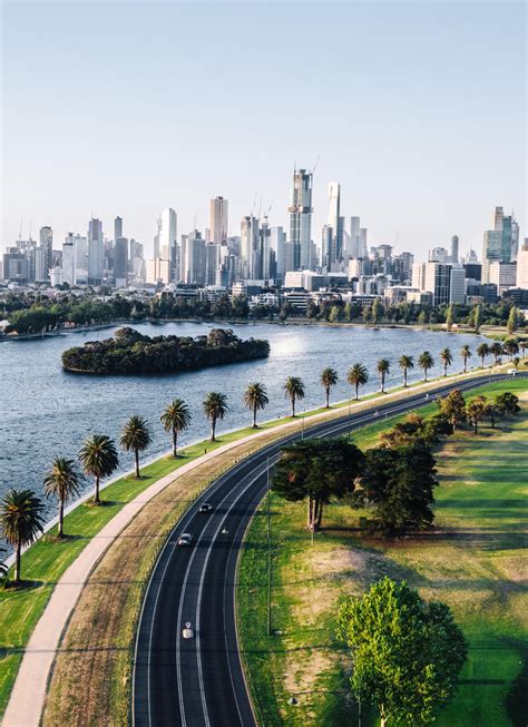 [oc] Melbourne Skyline And The Grand Prix Circuit Racetrack
