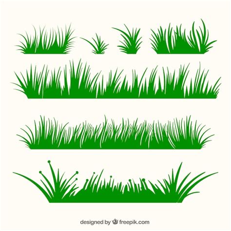 Variety Of Green Grass Borders In Flat Design Free Vector