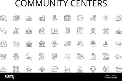Community Centers Line Icons Collection Hierarchy Chain Management