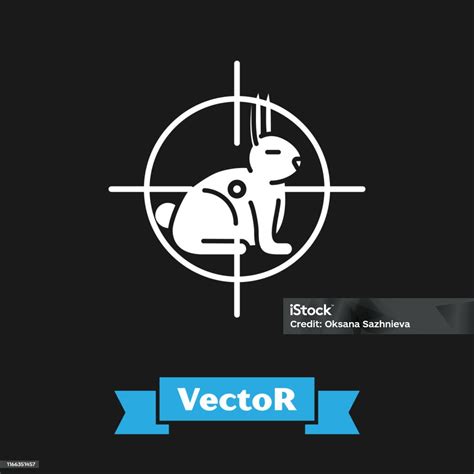 검은 배경에 고립 된 십자선 아이콘토끼에 흰색 사냥 토끼와 대상클럽 로고를 사냥 토끼를 조준하는 소총 렌즈 벡터 일러스트레이션