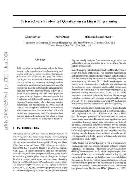 Privacy Aware Randomized Quantization Via Linear Programming By Zhongteng Cai Xueru Zhang