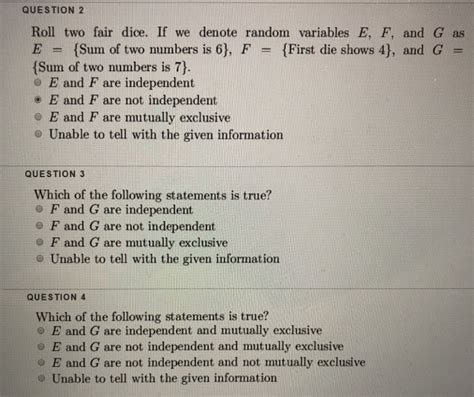 Solved Question 2 Roll Two Fair Dice If We Denote Random