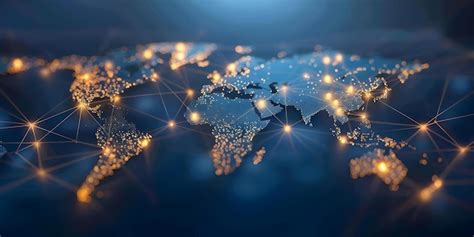 Global Network Connections A Blue Map With Gold And Navy Tones Concept
