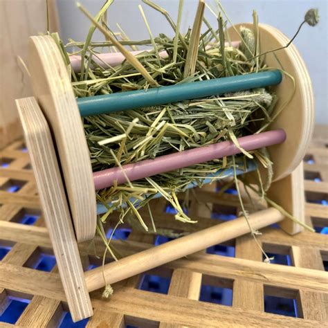 Wooden Hay Roller Hay Holder Rack Bunny Rabbit Shaped Hay Storage Flower Mix Blend Enrichment
