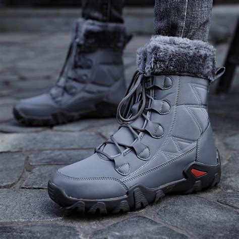Badu Bg Маркови зимни мъжки ботуши Дебели плюшени топли ботуши за сняг С връзки Мъжки ботуши до