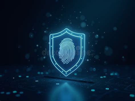 Digital Shield With Fingerprint Scan Floating Over Binary Code Online
