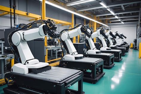 Row Of Advanced Robotic Technology In Production Premium Ai Generated