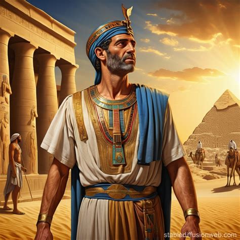 Vibrant Biblical Joseph In Ancient Egyptian Landscape Stable