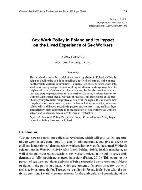 PDF Sex Work Policy In Poland And Its Impact On The Lived Experience Of Sex Workers