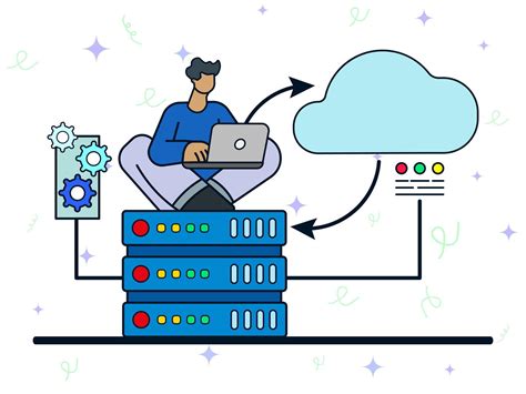 Cloud Server Data Backup Man Using Laptop To Synchronize Database
