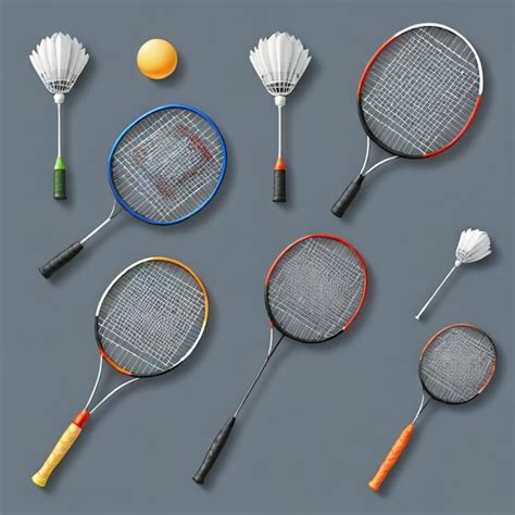 Premium Vector Badminton Racket Vector Set White Background Isolated A High