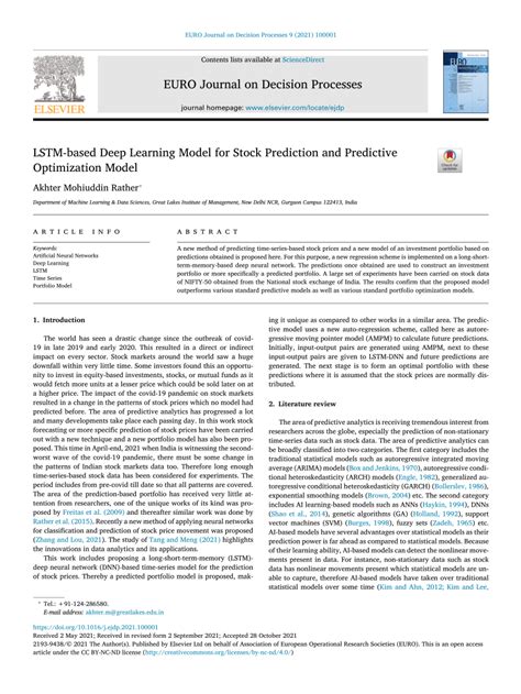 PDF LSTM Based Deep Learning Model For Stock Prediction And Predictive Optimization Model