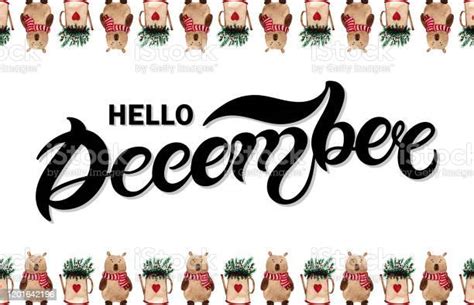 안녕하세요 12 월 수채화 겨울 일러스트와 손으로 그린 문자 12월에 대한 스톡 벡터 아트 및 기타 이미지 12월 겨울 계절 Istock