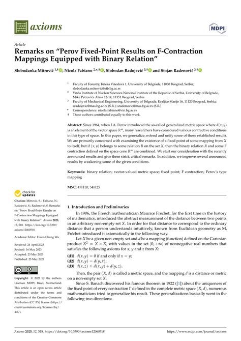 Pdf Remarks On Perov Fixed Point Results On F Contraction Mappings