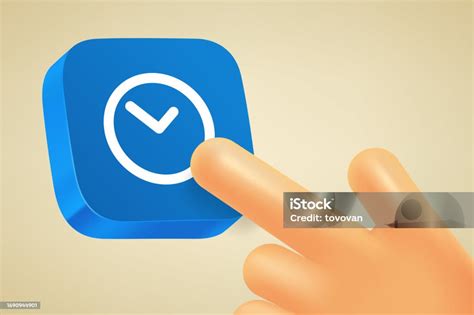 시계 기호가 있는 버튼을 누르는 손 3d 벡터 그림 3차원 형태에 대한 스톡 벡터 아트 및 기타 이미지 3차원 형태 가리키기 개념 Istock