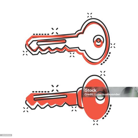 코믹 스타일의 키 아이콘 흰색 격리 된 배경에 암호 만화 벡터 그림 액세스 스플래시 효과 비즈니스 개념 가까운에 대한 스톡 벡터