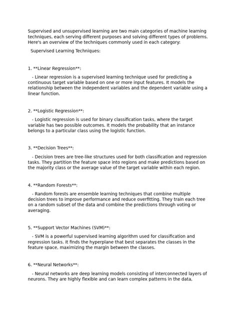 Techniques In Supervised And Unsupervised Ml Pdf Support Vector Machine Machine Learning