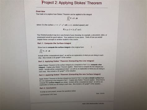 Solved Project 2 Applying Stokes Theorem Overview Your Chegg Com