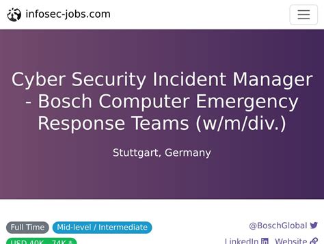 Hiring Cyber Security Incident Manager Bosch Computer Emergency
