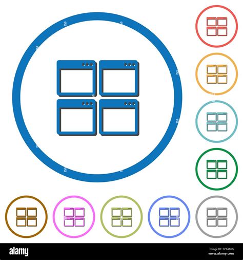 Mosaic Window View Mode Flat Color Vector Icons With Shadows In Round Outlines On White