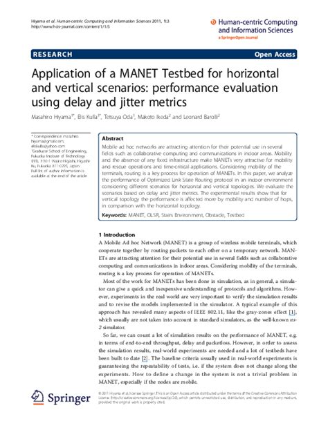 Pdf Application Of A Manet Testbed For Horizontal And Vertical
