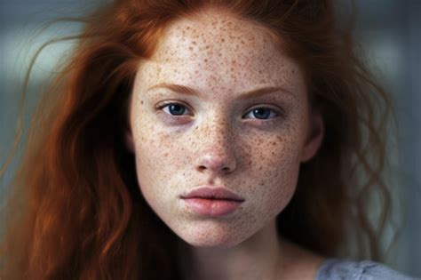 Premium Photo Portrait Of Red Haired Girl With Blue Eyes And Freckles Created Using Generative