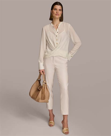 Donna Karan New York Donna Karan Womens Faux Wrap Button Front Long Sleeve Top Macys