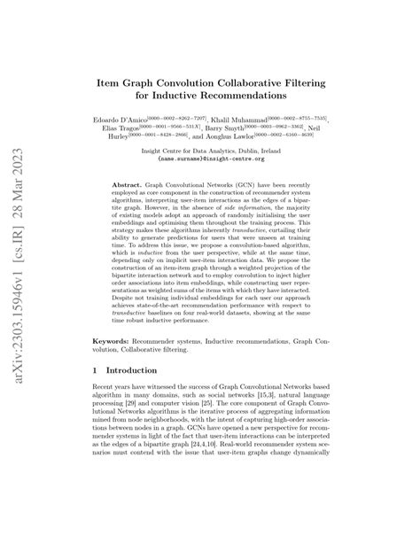 Pdf Item Graph Convolution Collaborative Filtering For Inductive Recommendations