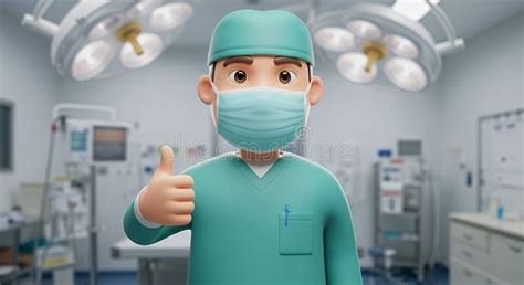 Animated Doctor In Green Scrubs Giving Thumbs Up In Operating Room