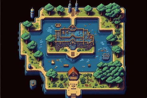 Premium AI Image Pixel Art Fantasy RPG Game Map Top View Background In Retro Style For 8 Bit