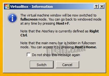 Switch VirtualBox View Full Screen Scaled Mode