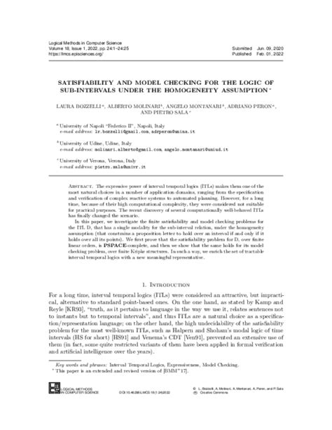 Pdf Satisfiability And Model Checking For The Logic Of Sub Intervals Under The Homogeneity