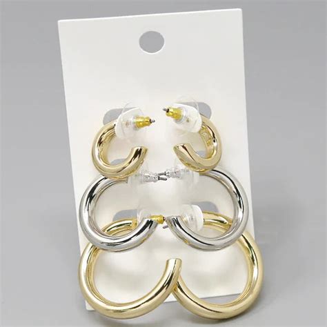 Metal Tube Hoop Earring Set Goldenmarkclothing