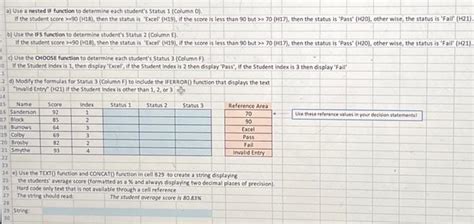 Solved A Use A Nested If Function To Determine Each