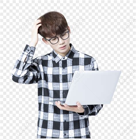 Thinking Boys Holding Laptop Asian Man Asian Laptop Png Image And