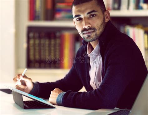 Creative Man Portrait And Sketch On Tablet For Work As Graphic Designer Or Web Developer For